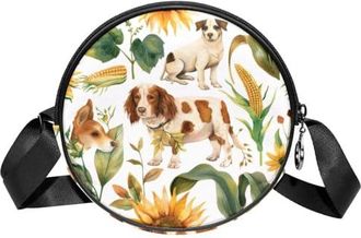 Generic Petit sac &agrave; bandouli&egrave;re rond pour femme, motif tournesol avec fermeture &eacute;clair, bretelles r&eacute;glables, style d&eacute;contract&eacute;, pour femmes et filles
