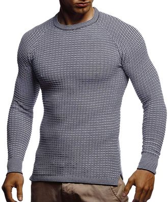 LEIF NELSON Strickpullover Herren Rundhals (Schwarz, Gr&ouml;&szlig;e XXL) - D&uuml;nner M&auml;nner Strick Pullover f&uuml;r Winter & Sommer - Coole Crewneck M&auml;nner Pullover