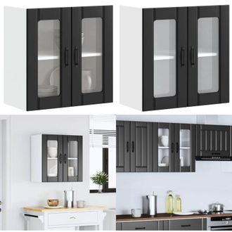 vidaXL Vidaxl - Armoire murale de cuisine avec porte en verre Lucca noir