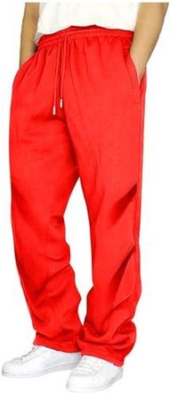 Generic Pantalon d&eacute;contract&eacute; pour homme - Taille &eacute;lastique - Pantalon droit d&eacute;contract&eacute; de couleur unie - Coupe ample avec poches - Confortable - Pantalon de 