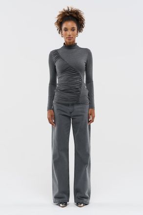 Benu Graue geraffte Rollkragenbluse