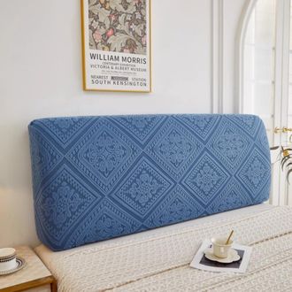 Generic Vintage Stretch Bettkopfteil Bezug Staubdichter Polsterbezug im europ&auml;ischen Stil mit gepr&auml;gtem Kopfteil Bezug Retro Muster Vintage - Blau 170-189CM/(