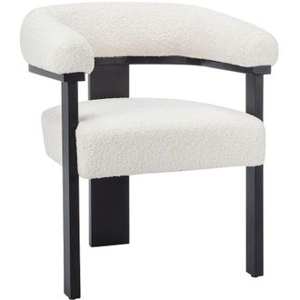 Vente-Unique Pascal Morabito - Chaise avec accoudoirs en tissu bouclette et bois dh&eacute;v&eacute;a noir - Blanc - livelia de