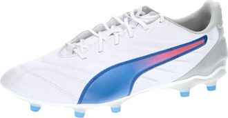 Puma Unisex Adults King PRO FG/AG Soccer Shoe, PUMA White-BLUEMAZING-Flat Light Gray, 40.5 EU