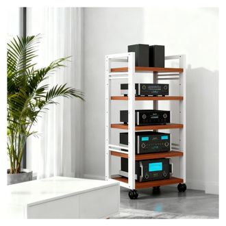 Generic HiFi Rack Plattenregal Druckerregal 5-stufige AV-Medienst&auml;nder HiFi-Regal Mit Rollen Multimedia-Rack Offenes Lagerregal F&uuml;r Home Office Kino(White2)