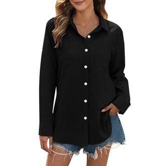 Generic Chemisiers en coton et lin pour femme, chemisiers habill&eacute;s d&eacute;contract&eacute;s, chemises en duvet de couleur pure, chemisier &agrave; col polyvalent, chemisier basi