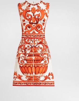 Dolce & Gabbana Kurzes Kleid Mit Majolika-print - Frau Kleider Mehrfarbig 44