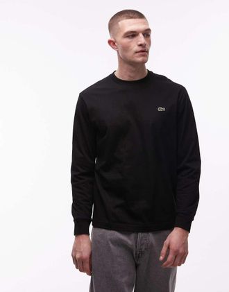 Lacoste Lang&auml;rmliges Shirt in Schwarz mit Logo