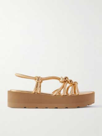 Gianvito Rossi Sandales Plates-formes En Cuir M&eacute;tallis&eacute; &Agrave; Noeuds Hebe 45 - Dor&eacute;