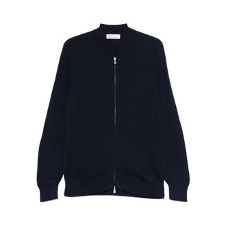 Brunello Cucinelli Gerippte Strickjacke mit Rei&szlig;verschluss - - Knitwear - Herren - Blau - XL