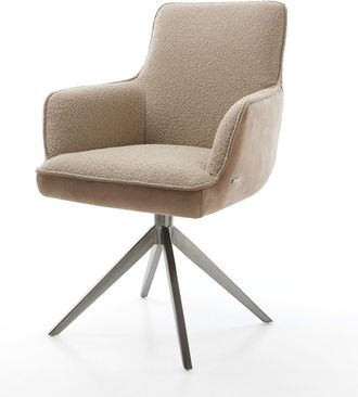 DELIFE Drehstuhl Heira-Flex mit Armlehnen Materialmix Schlamm Kreuzgestell breit Graphit 360° drehbar Wippfunktion Taschenfederkern, Esszimmerstühle