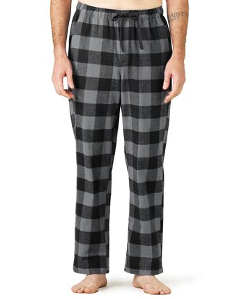 Lapasa Herren Schlafanzughose Karierte Pyjamahose, Long Relaxhose Loungehose Freizeithose M39 W&auml;rmer, Baumwollflanell: Schwarz + Graumeliert, XX-Large