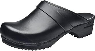 Sanita Rita | Sabots Ouverts | Produit Original Fabriqué à la Main pour Femme | Sabots en Cuir avec Semelle en Bois | Semelle Durable | Noir | EU 36