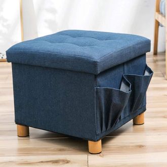 Generic Marineblauer Klappbarer Ottoman-Fußhocker Mit 33-l-Aufbewahrungsbox, Sitzkissen, Hocker, Schuhbank, Wohnzimmersitz, 38 X 38 X 38 cm(Navy Blue)