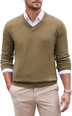 Coofandy Pull Homme Col V Tricot Pull-Over Business Casual Regular Fit Bureau Chandail Élégant Pullover Manches Longues Pulls Basique Sweater Hiver Chameau XXL