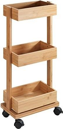 WENKO Regal Mod. Tortona, Rollregal mit 3 Ablagen, Badschrank aus Bambus, Badwagen, Rollwagen für das Bad, 18 x 71,5 x 31 cm, Natur