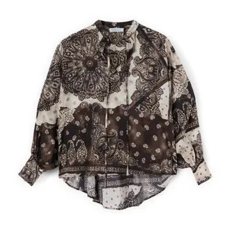 Motivi Bluse aus Popeline mit Print und Ballon&auml;rmeln - - Blouses & Shirts - Damen - Braun - S