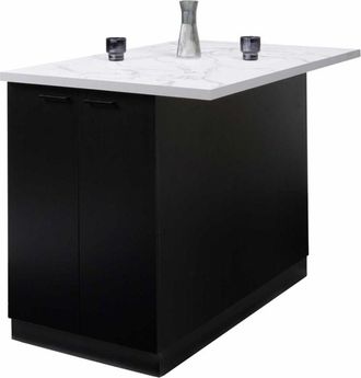 IDMarket Idmarket - Ilot central ivo 120 cm bois noir avec plan de travail effet marbre alaska