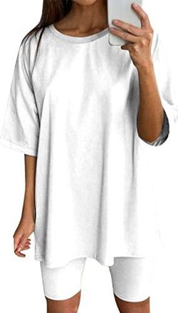 Generic Ensemble de 2 pi&egrave;ces pour femme 2026 - Ensemble de salon deux pi&egrave;ces - V&ecirc;tements assortis - T-shirt surdimensionn&eacute; - Taille &eacute;lastique - Short de motar