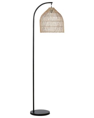 Beliani Stehlampe Metall Rattan Schirm nat&uuml;rlich beige rund 165 cm gebogen Boho Bernica
