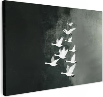 MuchoWow © Wandbilder Groß 120x80 cm XXL Schlafzimmer Home Deko Wohnung Bild Wohnzimmer Fotoleinwand Wand Bilder Leinwand Wall Decor Vogel - Japandi - Grün