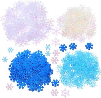 NUOBESTY 700 St&uuml;ck Schneeflocken Konfetti aus Kunststoff in Wei&szlig; und Blau 3-25cm Weihnachtsdeko f&uuml;r Party Hochzeit und Festliche Tischdekoration