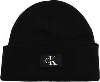 Calvin Klein MONOLOGO Patch Non-Rib Beanie K50K511743 Bonnet en Tricot, Noir (Black), OS Homme
