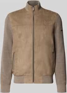 Bugatti Strickjacke mit Rei&szlig;verschluss und Label-Detail
