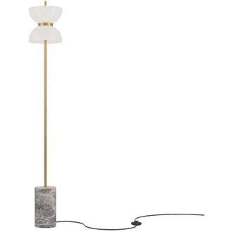 Maytoni Maytoni Kyoto Lampadaire moderne dor&eacute; et gris 3000K 1300lm abat-jour blanc