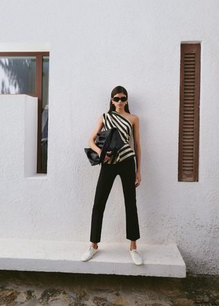 Mango Top asym&eacute;trique rayures &eacute;cru - Femme - S - MANGO