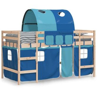vidaXL Vidaxl - Lit mezzanine enfants avec tunnel bleu 80x200cm bois pin massif