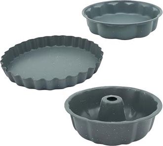 Relaxdays Backform, 3er Set, &Oslash; 25,5/27,5/28 cm, antihaft, Gugelhupfform, Obstbodenform, runde Kuchenformen, Stahl, grau