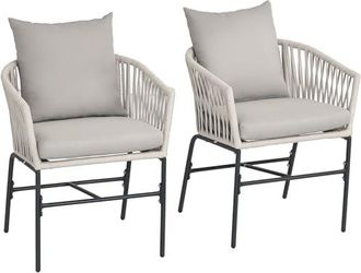 OUTSUNNY Lot de 2 fauteuils dext&eacute;rieur chaises de Jardin 2 Places et m&eacute;tal et Corde PE avec Coussins, Noir et Gris