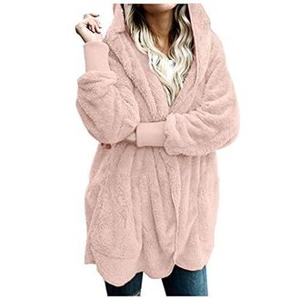 Generic Femme Veste Polaire Manteau Manches Longues Sweats à Capuche Blouson Automne Hiver Chaud Cardigan Pull Hooded Coat avec Poche Couleur Unie sans Fermet