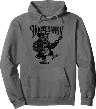 Giant Step Design Co. Hootenanny! Funny Banjo Owl Country Bluegrass Cottagecore Pullover Hoodie
