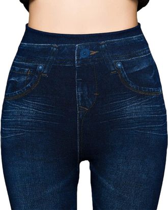 Onsoyours Leggings Damen Skinny Jeans-Look High Waist Jogginghose Stretch Blickdicht Bedruckte Jeggings Hose Pants Fitnesshose Yogahose Streetwear A Dunkelblau 