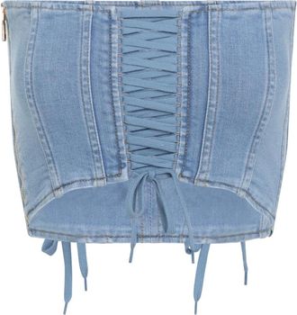 Elisabetta Franchi Femme, Tops, Bleu, Taille: 40 FR Haut bustier en denim avec lacets crois&eacute;s