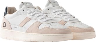 D.A.T.E. Leather and Suede Colorblock Low-Top Sneaker - White