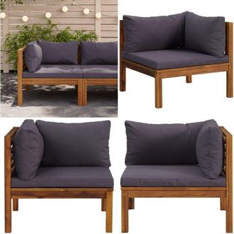 vidaXL Vidaxl - Modulares Ecksofa mit Dunkelgrauen Kissen Massivholz Akazie - Gartensessel - Outdoor M&ouml;bel - Lounge Set - Eckbank - Gartenlounge - Home &