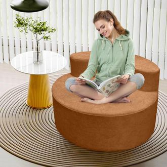 Generico Runder Sessel mit abnehmbarem und maschinenwaschbarem Bezug, bequem und klein, ideal f&uuml;r Wohnzimmer, Schlafzimmer und Wohnung (Kamel)