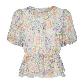 Y.A.S Blumige Puff&auml;rmel Peplum Top - - Blouses & Shirts - Damen - Mehrfarbig - XL