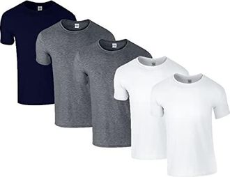 Gildan Lot de 5 t-shirts pour homme, 2 x blanc, 2 x Dark Heather, 1 x Navy & 1 bloc Hlkauf, L