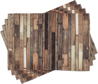 Abakuhaus Hölzern Platzmatten, Old Boden Rustikaler Stil, Waschbare Stoff Esszimmer Küche Tischdekorations Digitaldruck, Braun und Beige