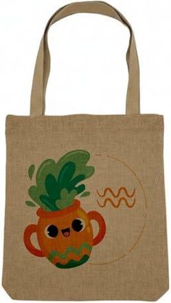 Fabulous Sac Shopping Tote Bag Aspect Lin - Verseau Signe astrologie Zodiaque Dessin Symbole Illustration - Sac de Courses Toile Epaisse 360g Beige Naturel Cab