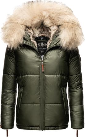 Navahoo Damen Winterjacke Steppjacke warm mit Kunstfellkapuze Tikunaa Olive Gr. XS