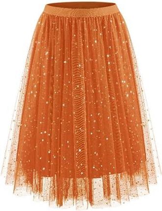Generic Jupe midi de maternit&eacute;, noire, coupe trap&egrave;ze, en maille, taille haute &eacute;lastique, jupe dHalloween pour gar&ccedil;on 2, Orange, S