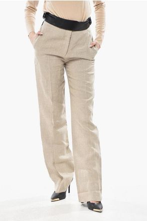 Ferragamo Linen Pants With Leather Detail size 36