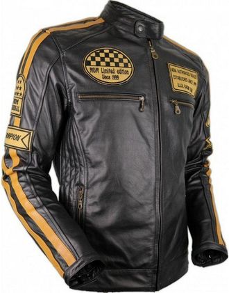 MDM Lederjacke Herren Biker Leder Jacke Freizeit Motorrad Lederjacke mit Protektoren Klassischer Highway-Look mit Protektoren