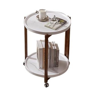 Generic CMYAOYC Petite Table Dappoint Ronde Mobile, Table de Chevet &agrave; 2 Niveaux, Basse &agrave; roulettes, Id&eacute;ale pour Salon, Balcon Ou Chambre &agrave; Coucher(White,53x53