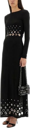 Paco Rabanne Femme, Robes, Noir, Taille: 36 FR Longue Robe Midi &agrave; Manches Longues et D&eacute;tails OEillets